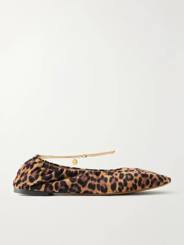 Stella McCartney Embellished Leopard-print Velvet Ballerina Flats - Animal Print