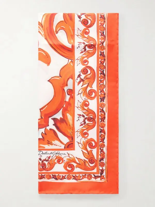 Dolce & Gabbana Printed Silk-twill Foulard - Orange