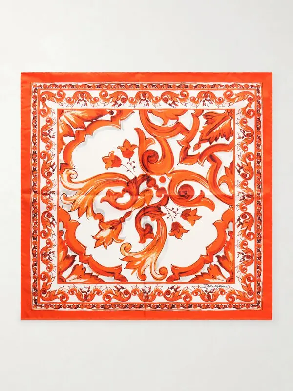 Dolce & Gabbana Printed Silk-twill Foulard - Orange