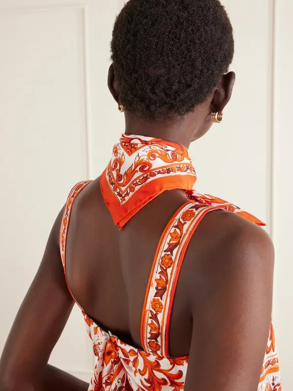 Dolce & Gabbana Printed Silk-twill Foulard - Orange