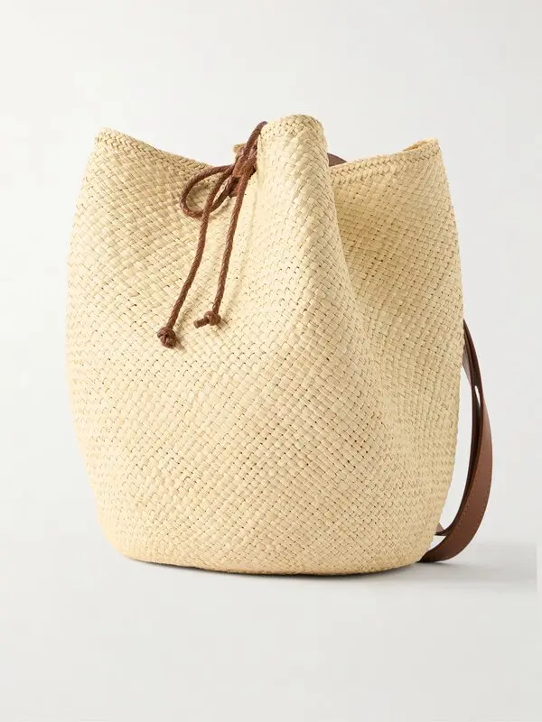 Ruslan Baginskiy Woven Raffia Pouch With Leather Trim