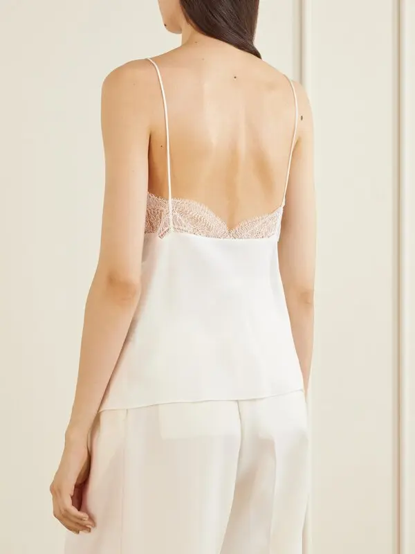 Sharon Wauchob Capucines Scalloped Lace-trimmed Silk Crepe De Chine Camisole - White