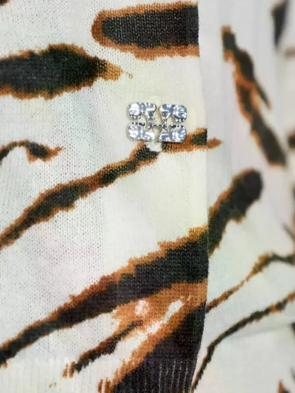 GANNI Embroidered Tiger Print Cardigan
