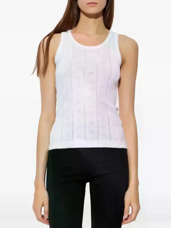 GANNI Logo-patch Pointelle-knit Top
