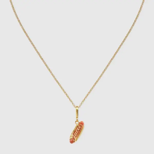 Gucci Hotdog Pendant Chain Necklace With Crystals - Gold-toned Metal
