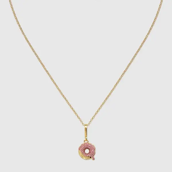 Gucci Donut Pendant Chain Necklace With Pink Crystals - Gold-toned Metal
