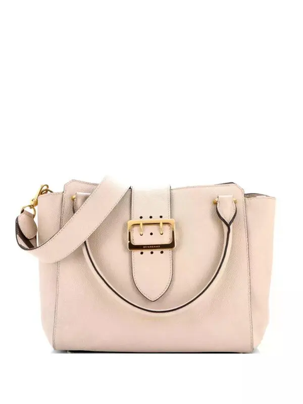 Burberry Medium Leather Tote Bag With Buckle Detail - Neutrals