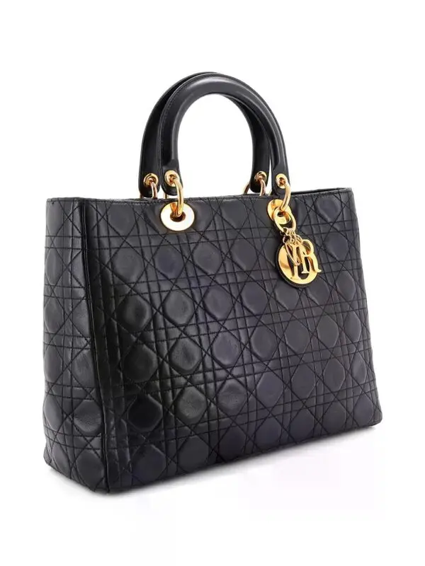 Dior Lady Bag Cannage Quilt Lambskin Large Satchel - Black