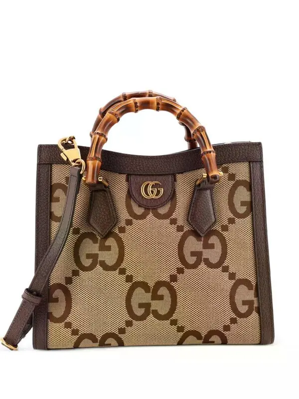 Gucci Diana Jumbo Gg Canvas Small Tote Bag With Bamboo Handles - Brown