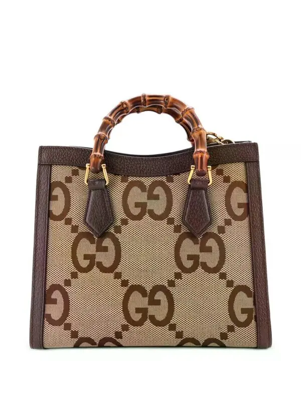 Gucci Diana Jumbo Gg Canvas Small Tote Bag With Bamboo Handles - Brown