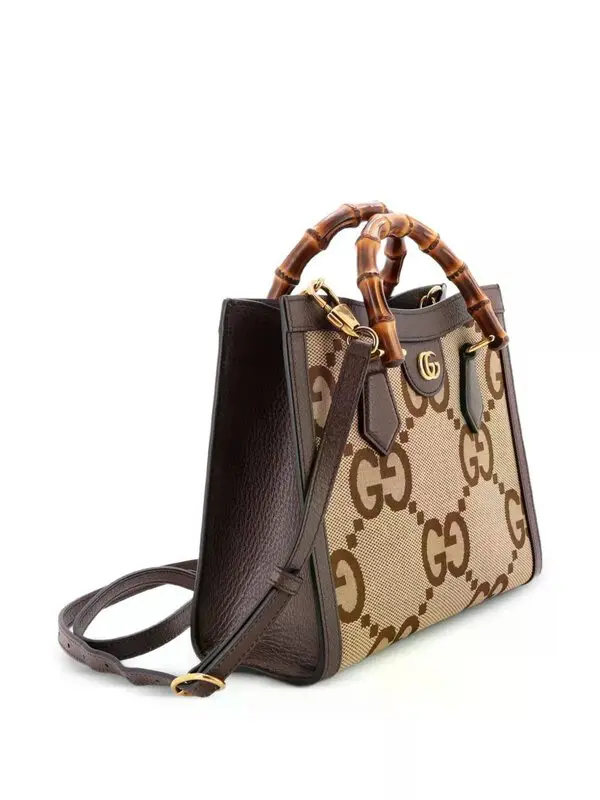 Gucci Diana Jumbo Gg Canvas Small Tote Bag With Bamboo Handles - Brown