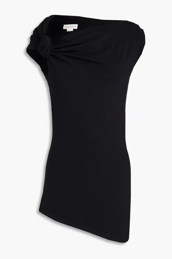 Alexander McQueen Asymmetric Knotted Stretch-cotton Jersey Top - Black