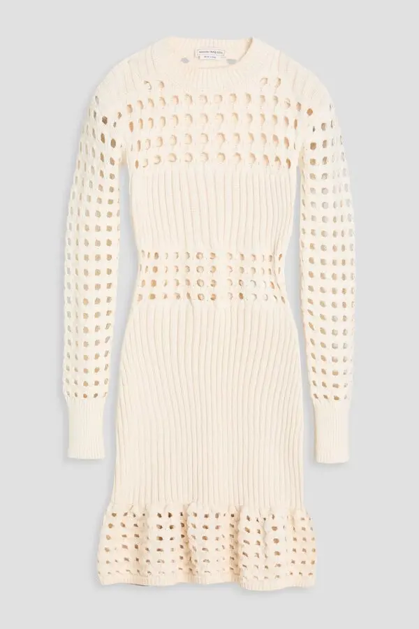 Alexander McQueen Open-knit Cotton-blend Mini Dress - Ivory