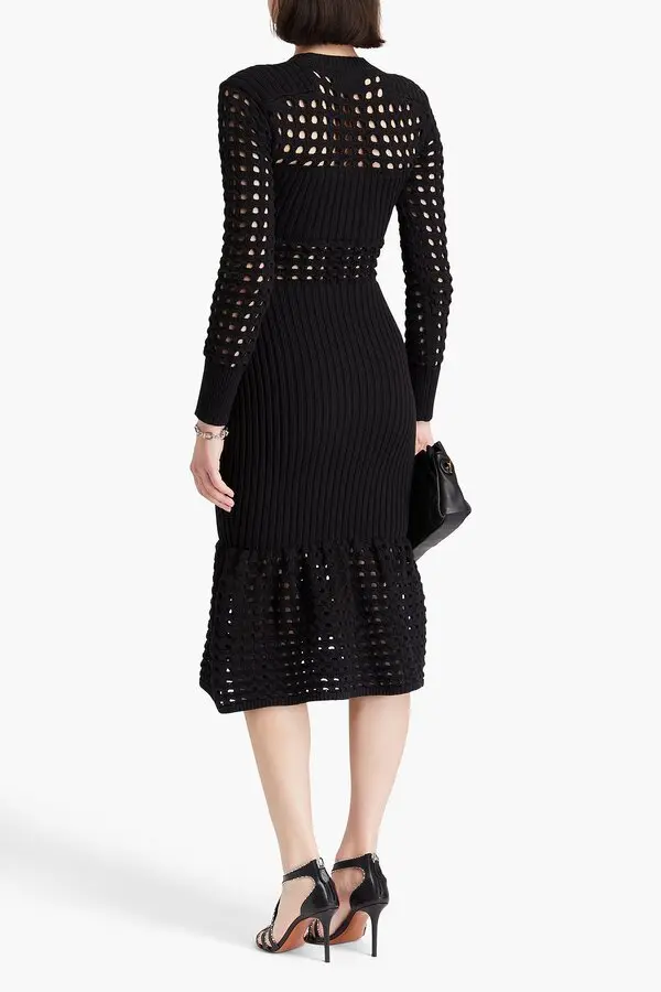 Alexander McQueen Ribbed Open-knit Cotton-blend Midi Dress
