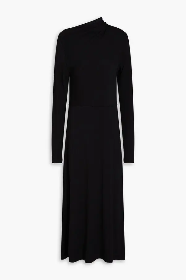 TOTEME Draped Stretch-jersey Midi Dress - Black