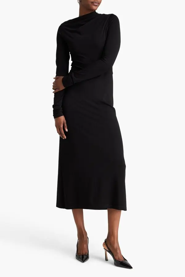 TOTEME Draped Stretch-jersey Midi Dress - Black