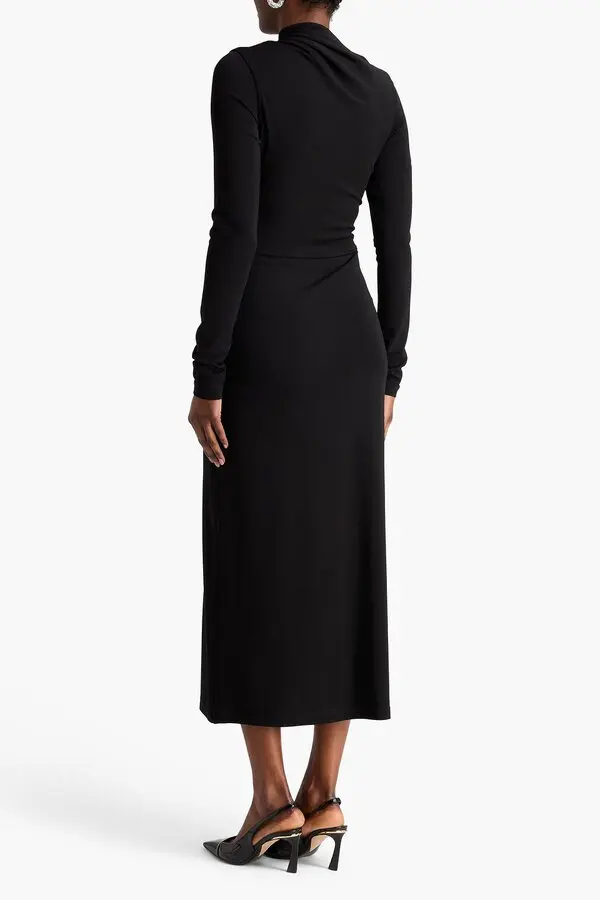 TOTEME Draped Stretch-jersey Midi Dress - Black