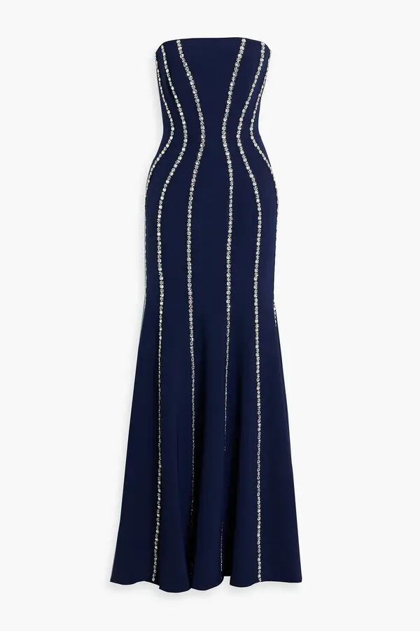 Jenny Packham Embellished Crepe Gown - Navy