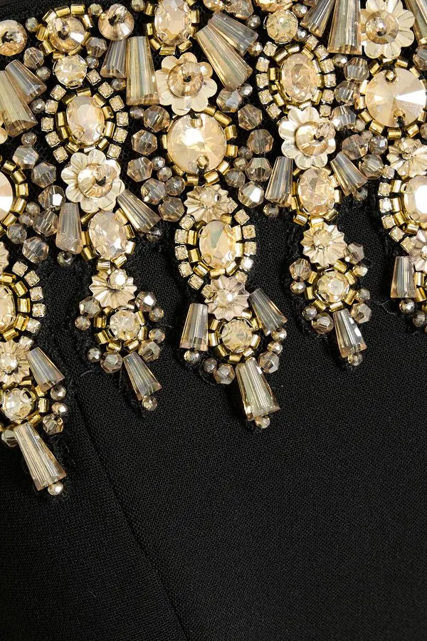 Jenny Packham Embellished Off-the-shoulder Crepe Mini Dress