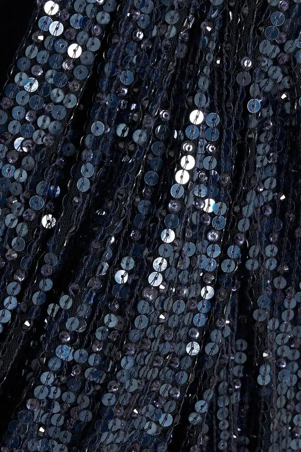Jenny Packham Draped Sequin Embellished Tulle Top - Midnight Blue