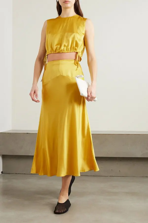 Tove Clover Silk-satin Midi Skirt
