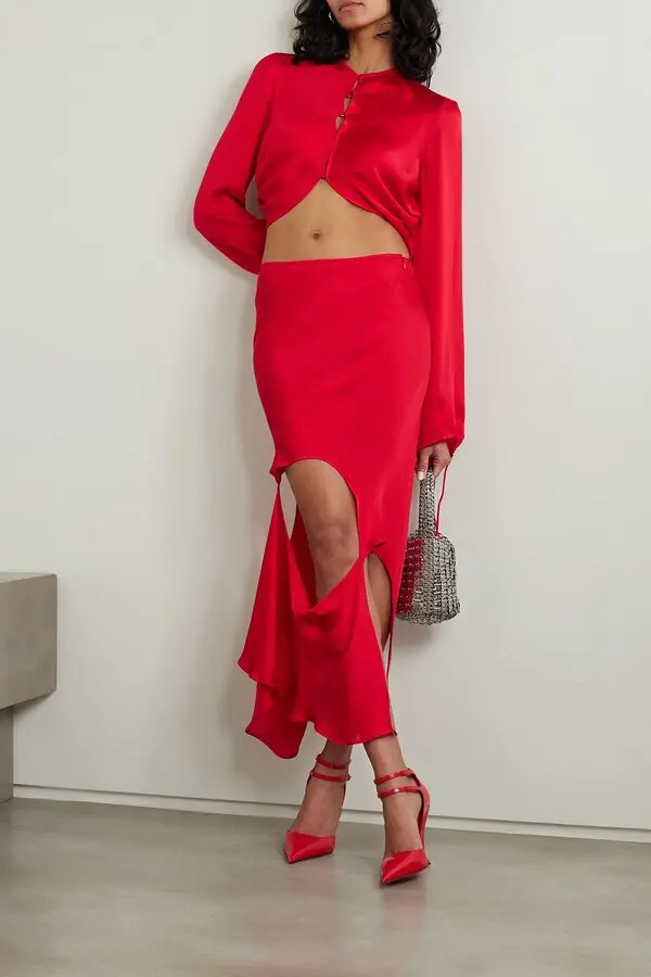 Acne Studios Asymmetric Cutout Silk Midi Skirt