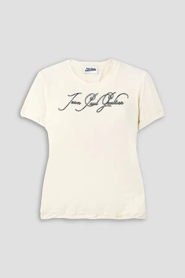 JEAN PAUL GAULTIER Embroidered Printed Lyocell-blend Jersey T-shirt