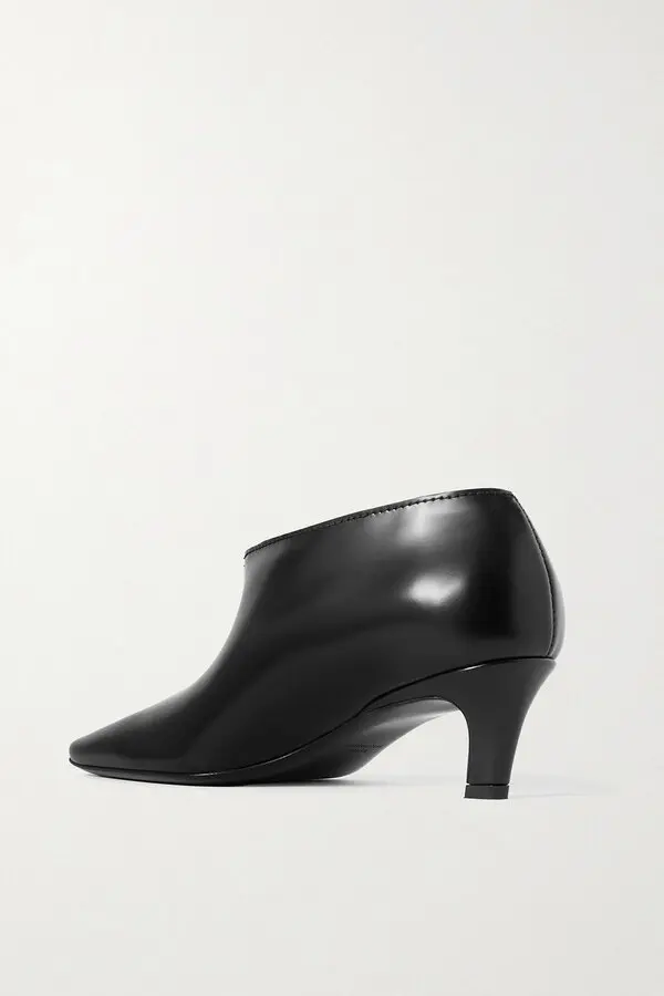 TOTEME Wide Shaft Glossed Leather Ankle Boots - Black