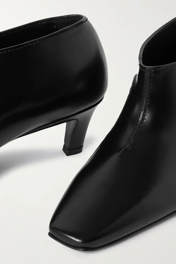 TOTEME Wide Shaft Glossed Leather Ankle Boots - Black
