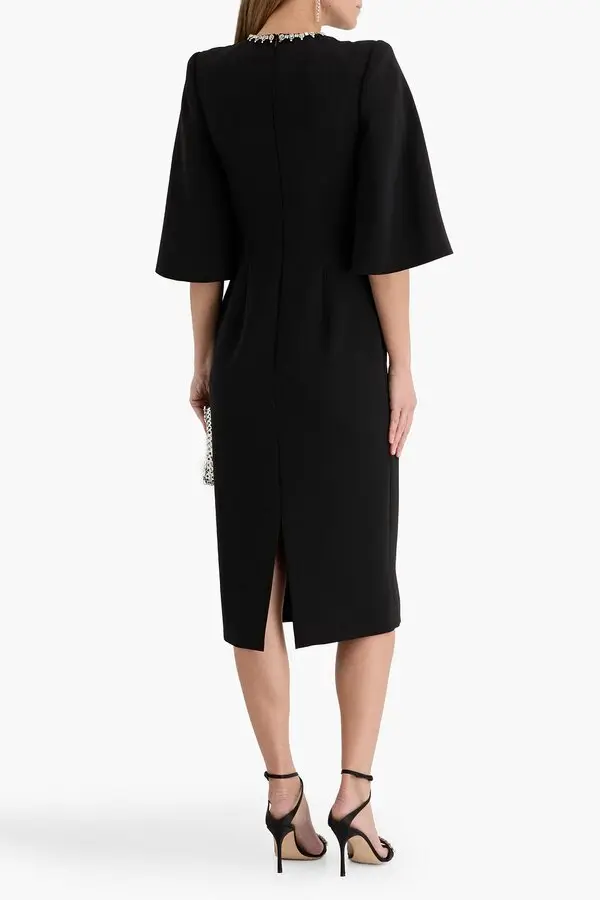 Jenny Packham Embellished Paneled Crepe Midi Dress