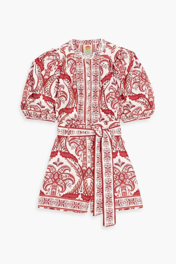 Farm Rio Belted Paisley-print Cotton-poplin Playsuit - Red