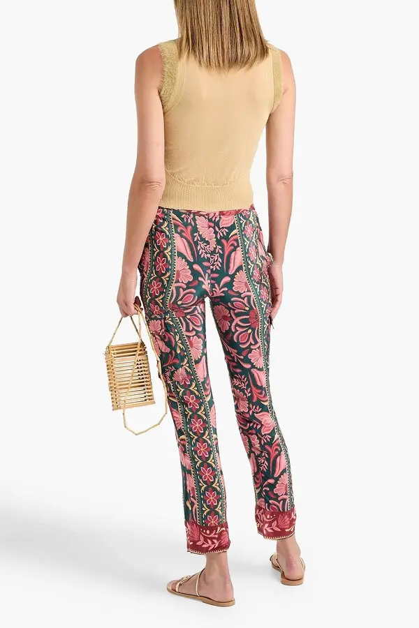 Farm Rio Printed Satin Straight-leg Pants