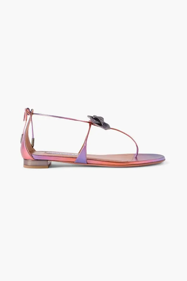 AQUAZZURA Orchid Crystal-embellished Metallic Leather Sandals