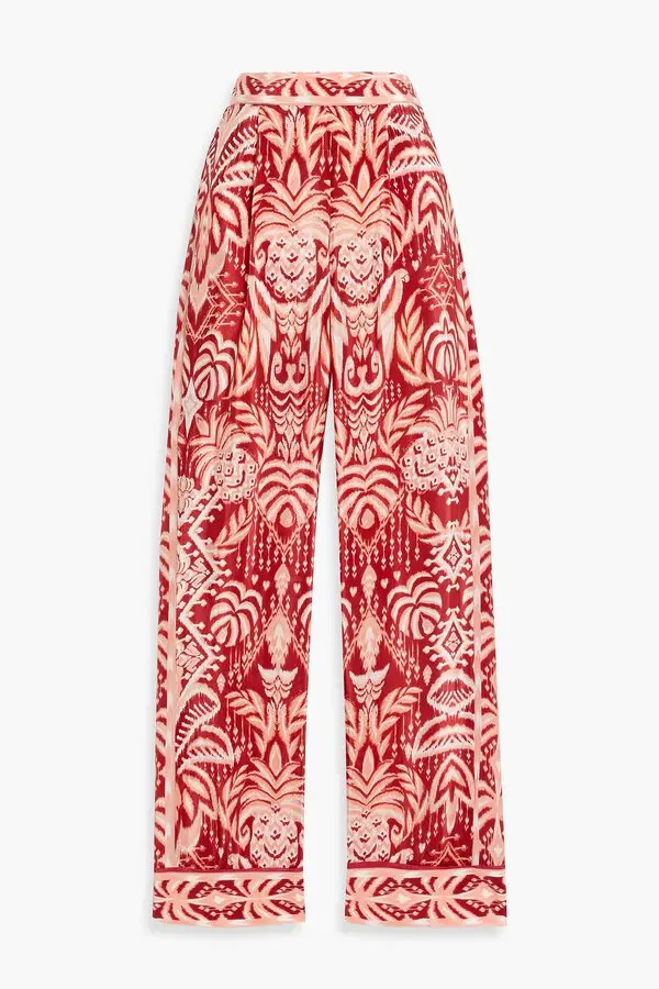 Farm Rio Pleated Printed Satin-crepe Straight-leg Pants