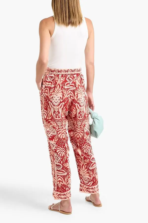 Farm Rio Pleated Printed Satin-crepe Straight-leg Pants