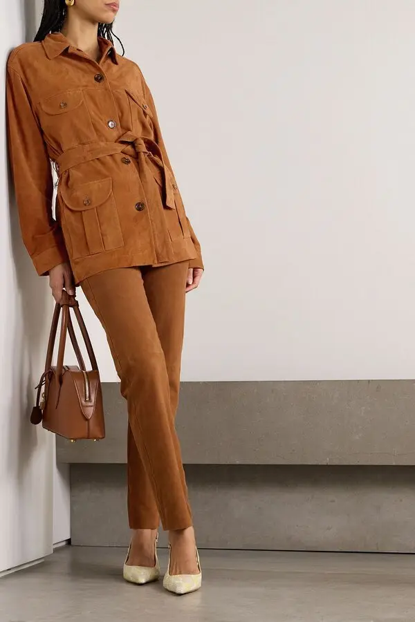 BLAZÉ MILANO Paneled Suede Straight-leg Pants