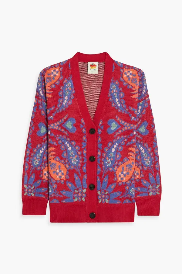 Farm Rio Jacquard Knit Cardigan - Claret