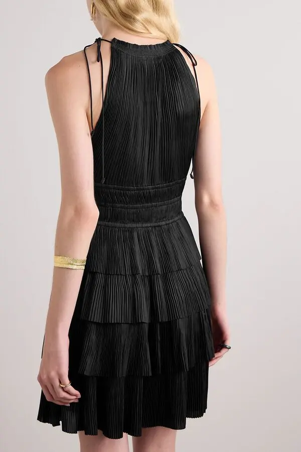 Ulla Johnson Cecily Tiered Plissé Satin Mini Dress