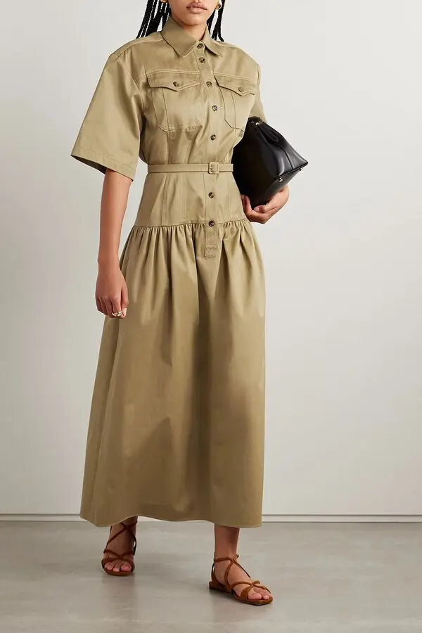 Adam Lippes Edie Belted Midi Shirt Dress
