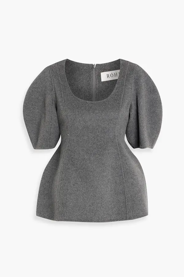 RÓHE Wool And Cashmere-blend Top With Puff Sleeves - Anthracite