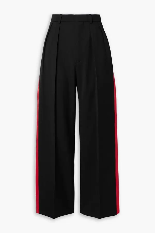 Wardrobe.NYC Pleated Wool Piqué Wide-leg Pants With Silk Trim