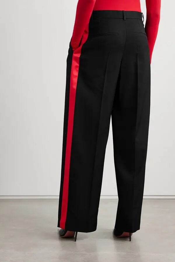 Wardrobe.NYC Pleated Wool Piqué Wide-leg Pants With Silk Trim