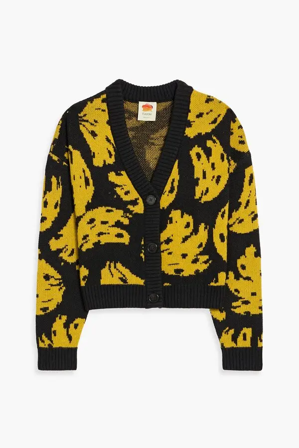 Farm Rio Cropped Jacquard-knit Cardigan - Black