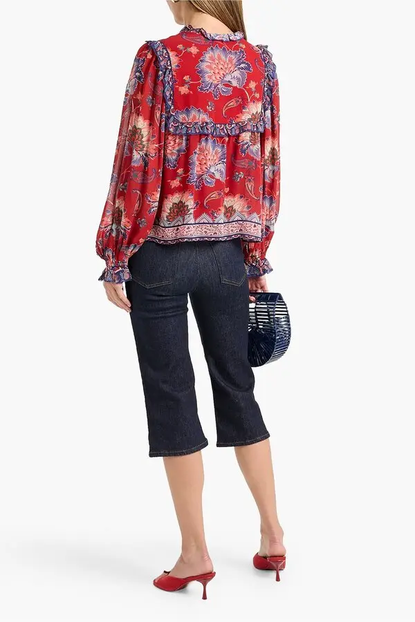 Farm Rio Ruffled Printed Crepe Blouse