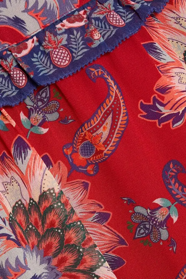 Farm Rio Ruffled Printed Crepe Blouse