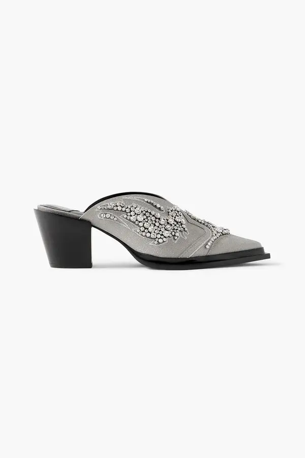 JIMMY CHOO Cece Ii 60 Embroidered Crystal-embellished Metallic Canvas Mules
