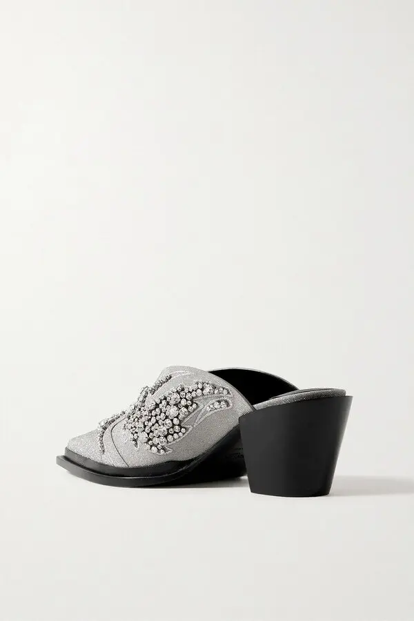 JIMMY CHOO Cece Ii 60 Embroidered Crystal-embellished Metallic Canvas Mules