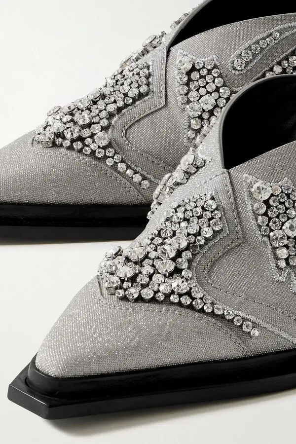 JIMMY CHOO Cece Ii 60 Embroidered Crystal-embellished Metallic Canvas Mules