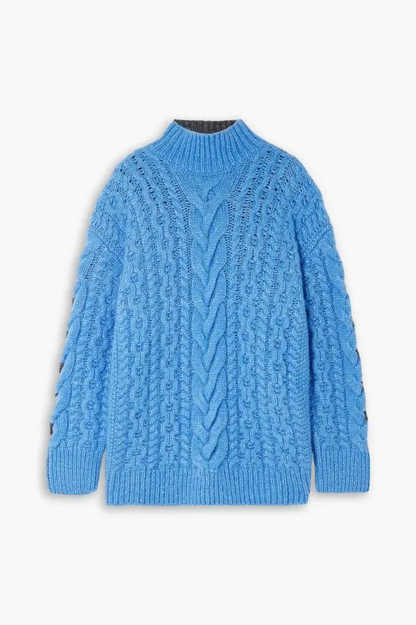 Stella McCartney Oversized Two-tone Cable Knit Alpaca-blend Turtleneck Sweater