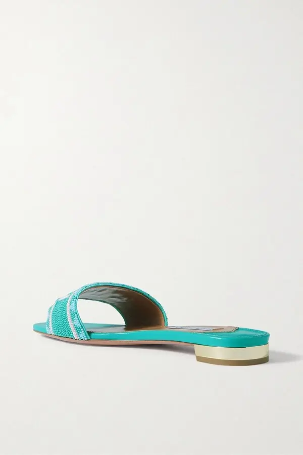 AQUAZZURA Capri Beaded Leather Slides